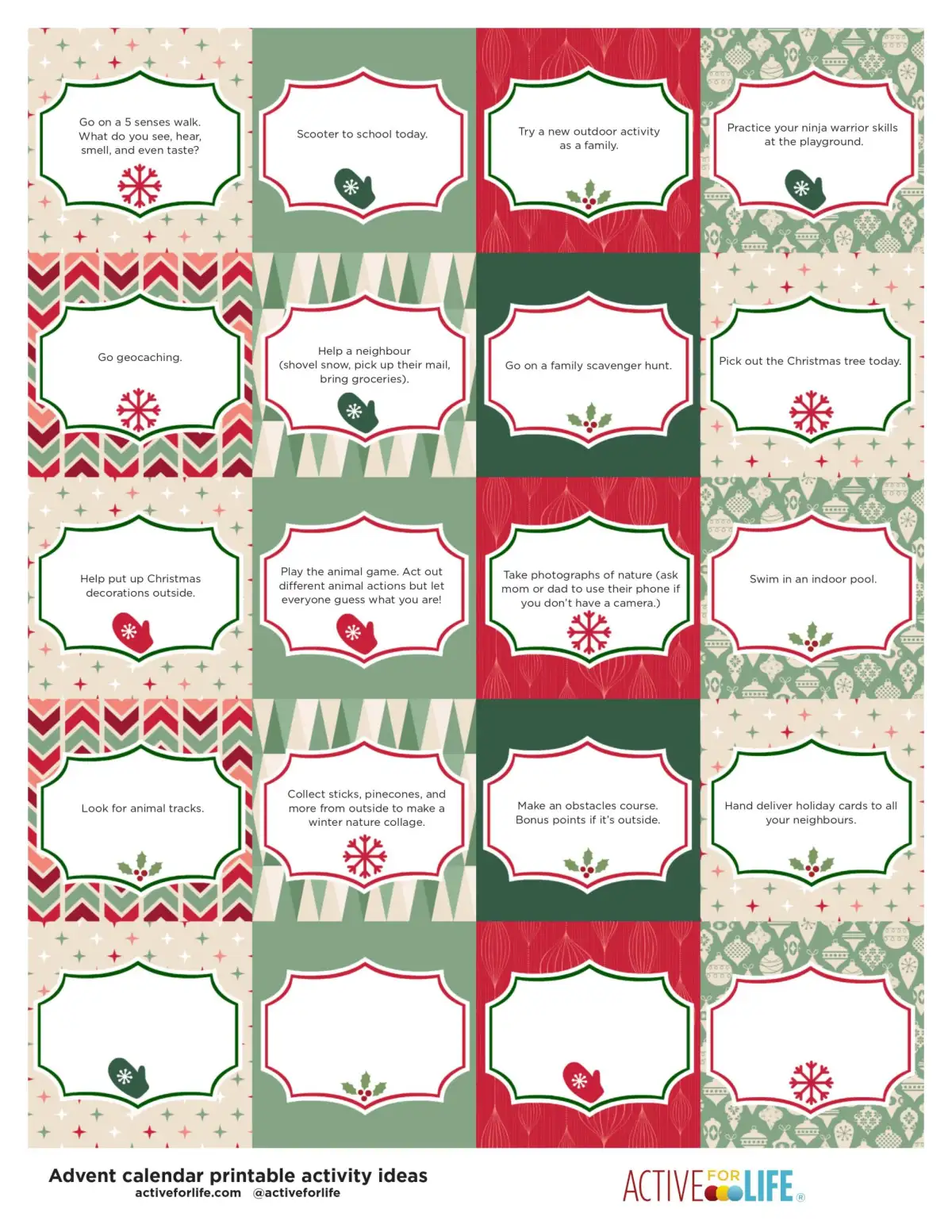 Celebrate a month of activity with this Advent calendar printable ...